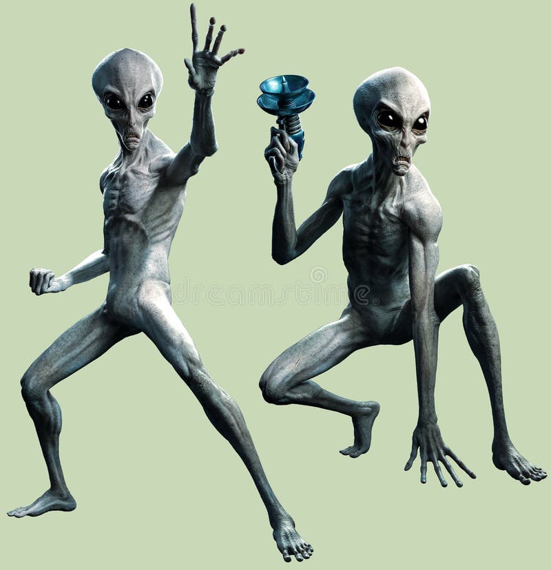 Grey Aliens Fighting 3D Illustration Stock Illustration - Illustration ...