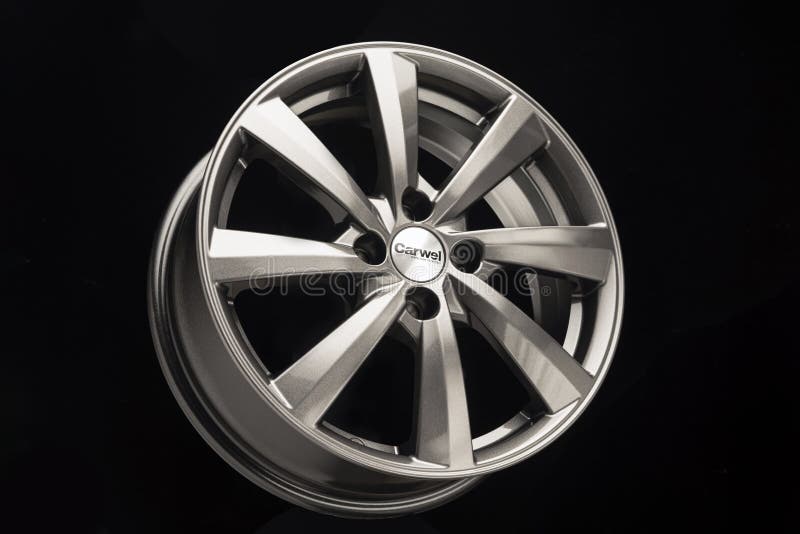 Grey Alloy Wheels, Stylish Unusual Design, Dark Background Stock Photo ...