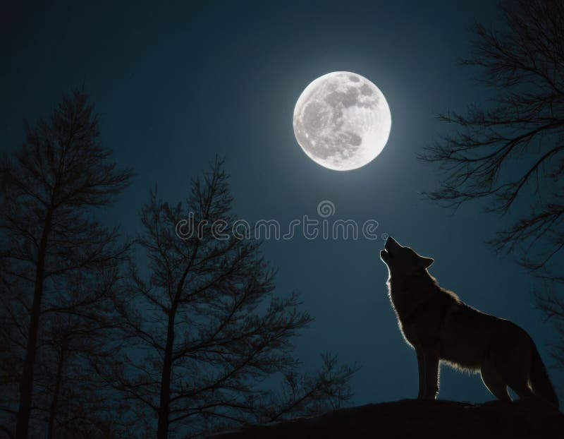 Grey Alpha Wolf during Full Moon Night. Stock Illustration ...