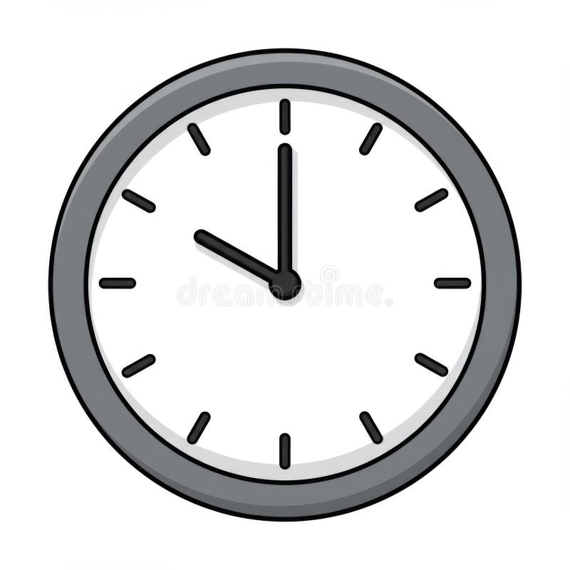Grey Analog Clock with White Face and Black Hands Stock Illustration ...
