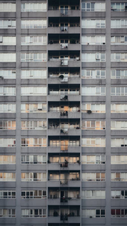 Grey Apartment Building with Numerous Windows Stock Illustration ...