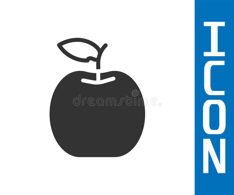 Grey Apple Icon Isolated on White Background. Fruit with Leaf Symbol ...