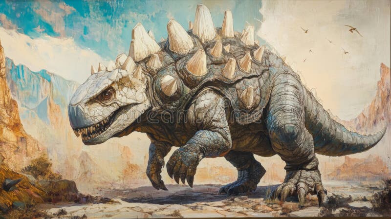 Grey Armored Dinosaur in Arid Landscape Stock Illustration ...