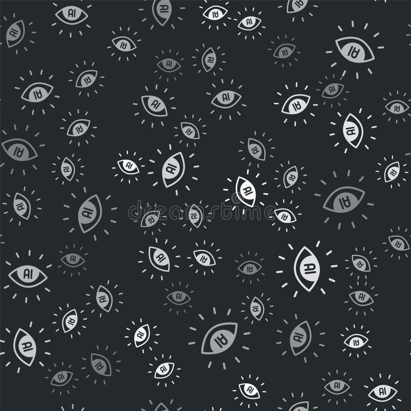 Grey Artificial Intelligence AI Icon Isolated Seamless Pattern on Black ...