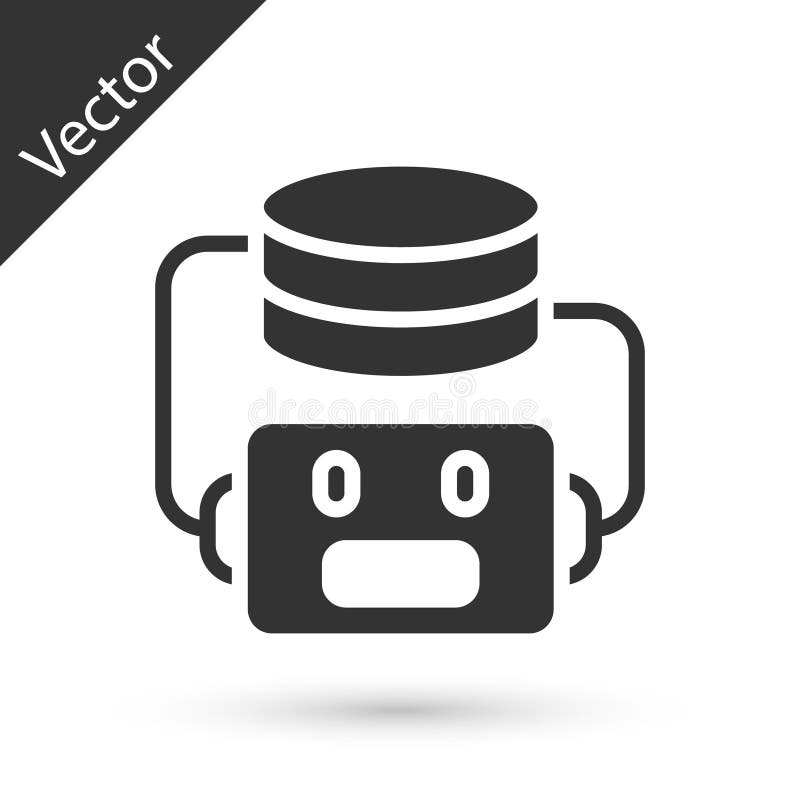 Grey Artificial Intelligence Robot Icon Isolated on White Background ...