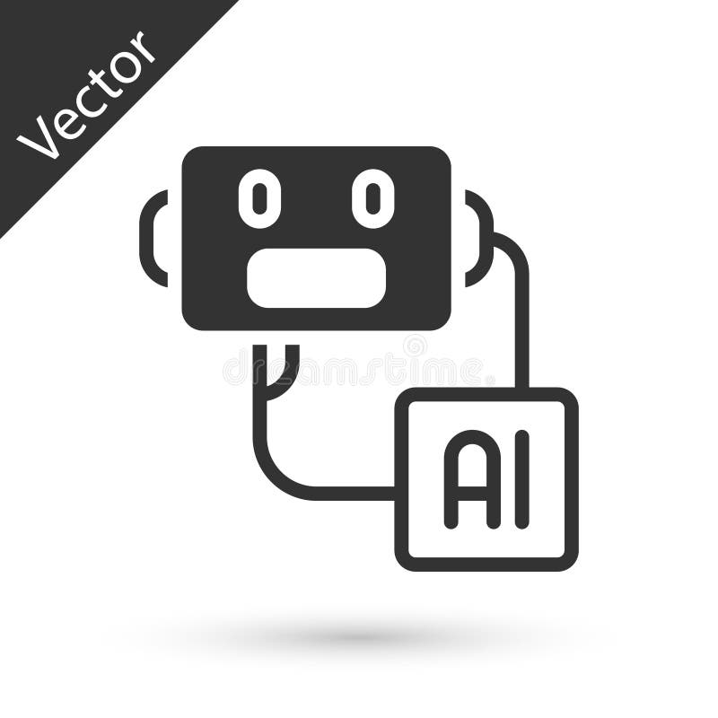 Grey Artificial Intelligence Robot Icon Isolated on White Background ...