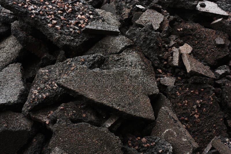 Grey Asphalt is Lying in Chunks on the Road Stock Image - Image of ...