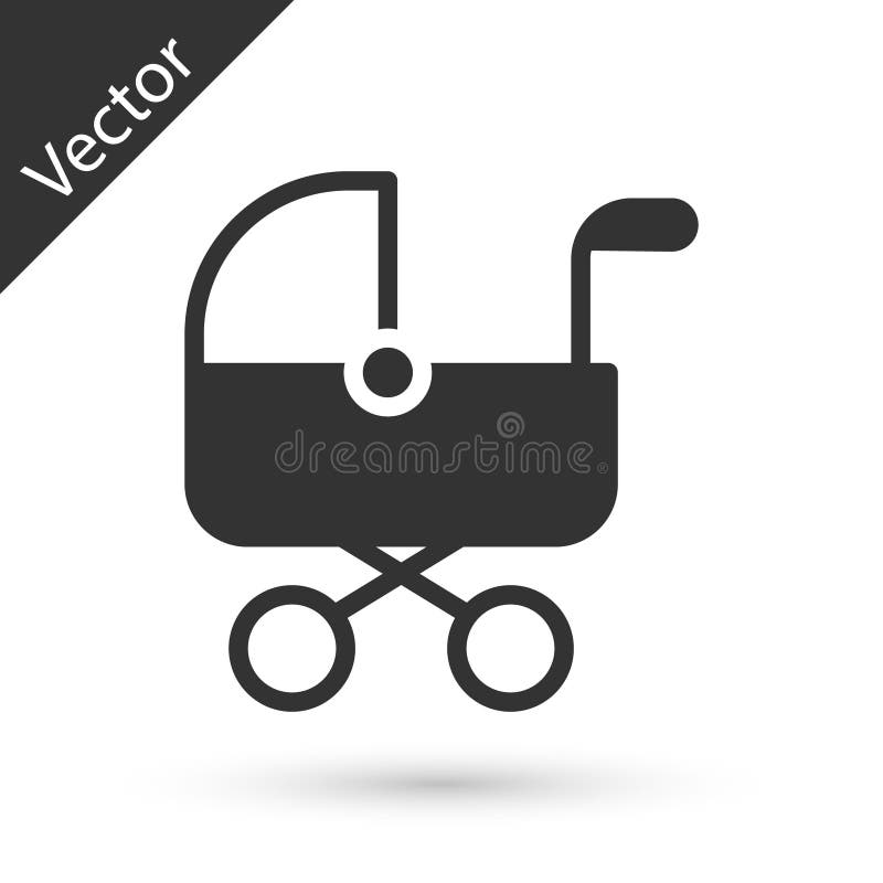 Grey Baby Stroller Icon Isolated on White Background. Baby Carriage ...
