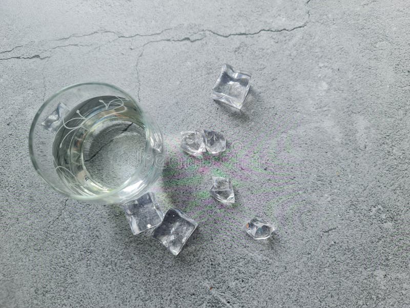 Grey Background Decorated with Glass of Water and Cubic Ices Stock ...