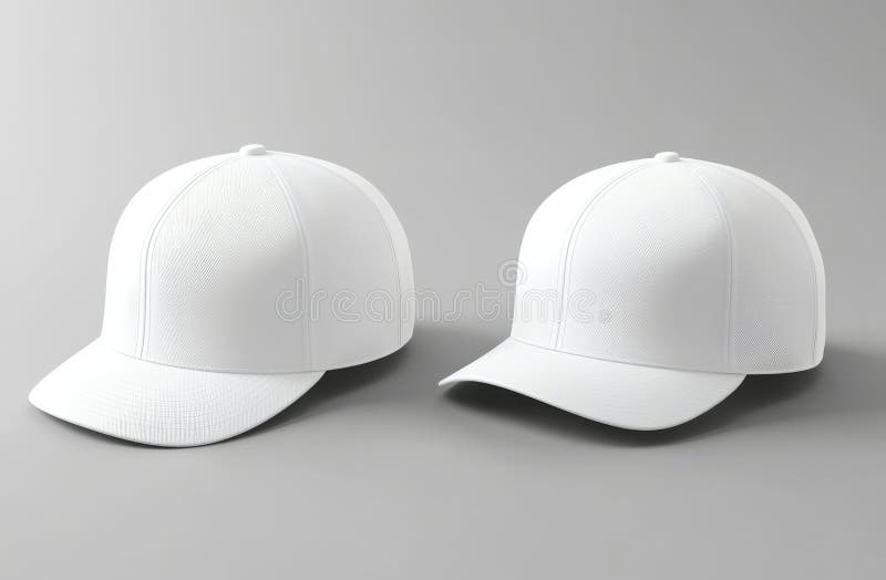 On a Grey Background, a Mockup Displays White Snapback Caps from Both ...