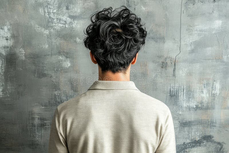 A Grey Background is the Setting for a Rear View of a Businessman, Who ...