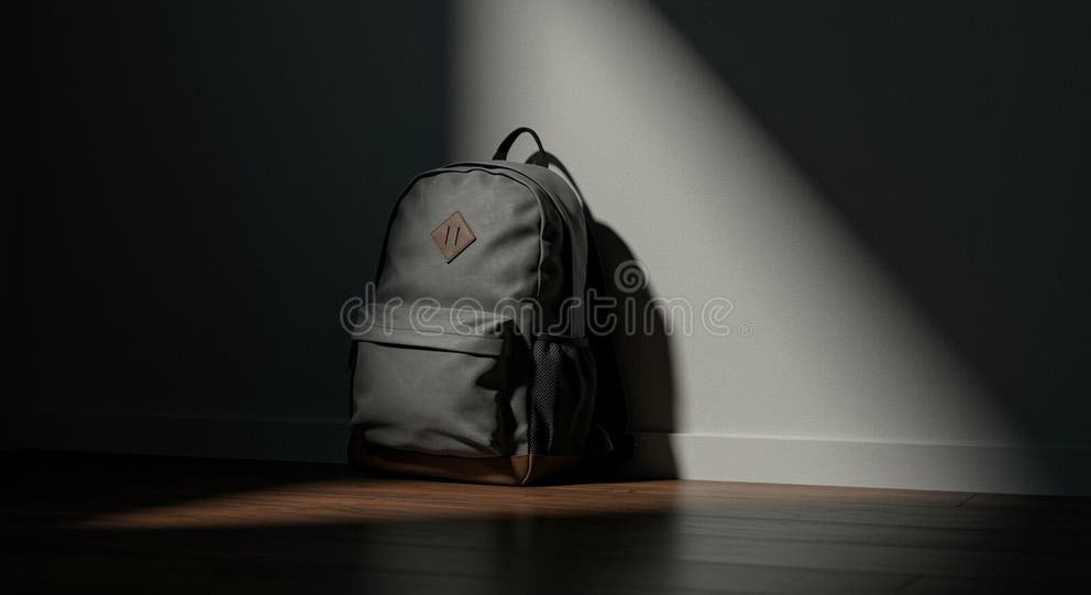 Grey Backpack Leaning Against Wall with Dramatic Lighting Effects ,AI ...