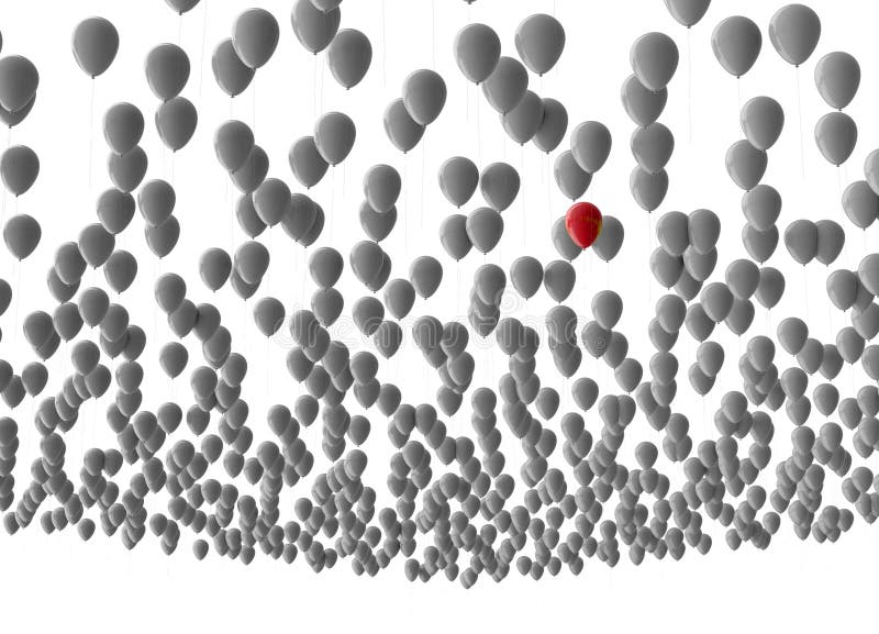Grey Balloons with One Red Isolated on White Stock Photo - Image of ...