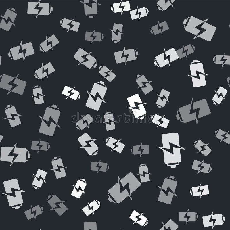 Grey Battery Icon Isolated Seamless Pattern on Black Background ...