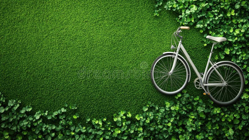 Grey Bicycle Leaned Against Lush Green Stock Photo - Image of healthy ...