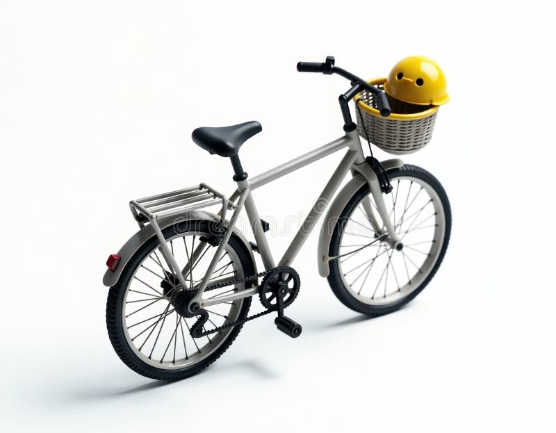 Grey Bicycle with Yellow Helmet in Basket - Studio Shot Stock ...