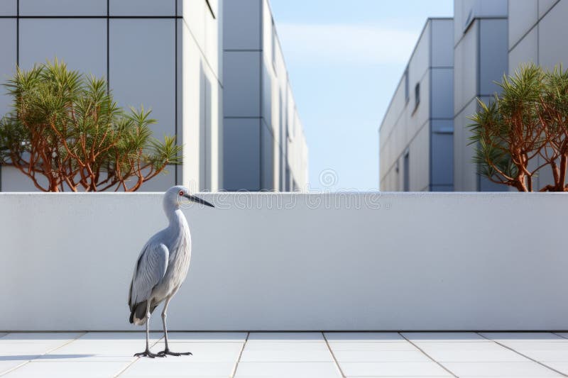 A Grey Bird Stands on a White Wall in Front of a Building Stock ...