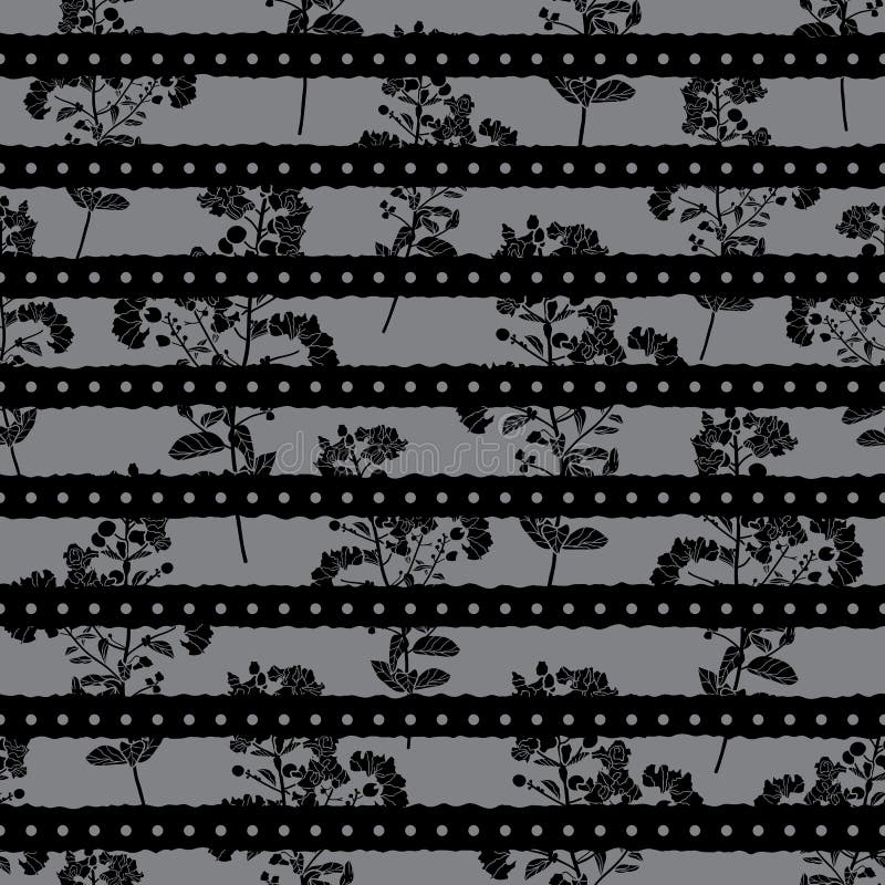 Grey Black Floral Plants Foliage Creative Pattern with Polka Dots ...