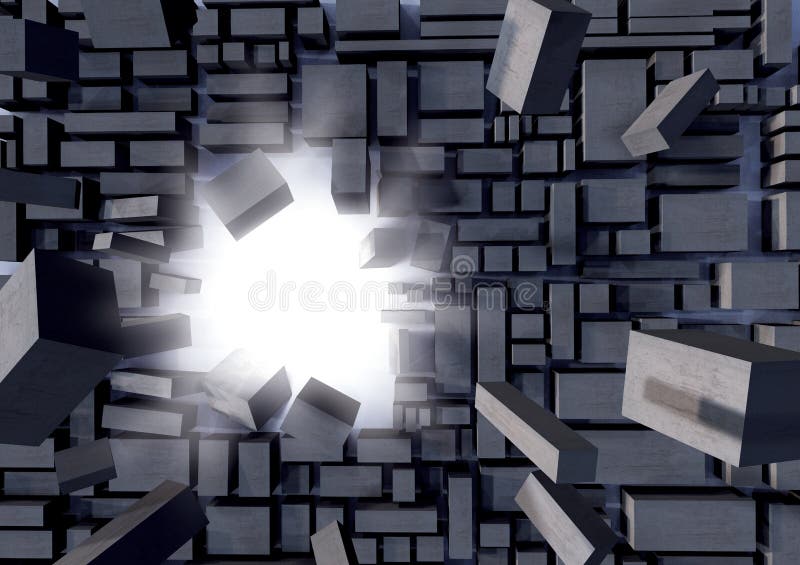 Grey blocks breaking away stock illustration. Illustration of bright ...