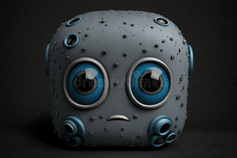 Grey Blue Sad Robot S Head with Big Eyes Stock Illustration ...