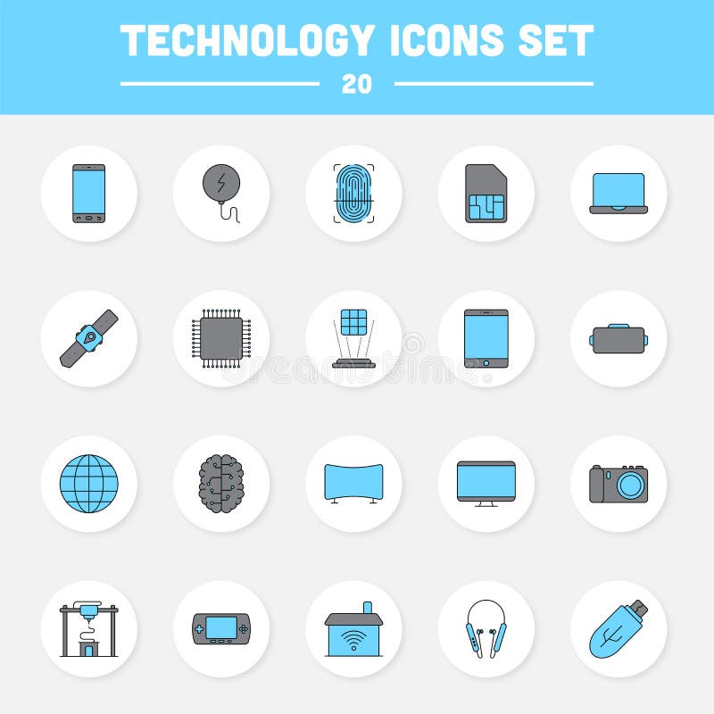 Grey and Blue 20 Technology Circle Icons Stock Illustration ...