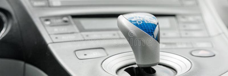 Grey and Blue Vehicle Gear Stick on Black Plastic Panel Stock Image ...