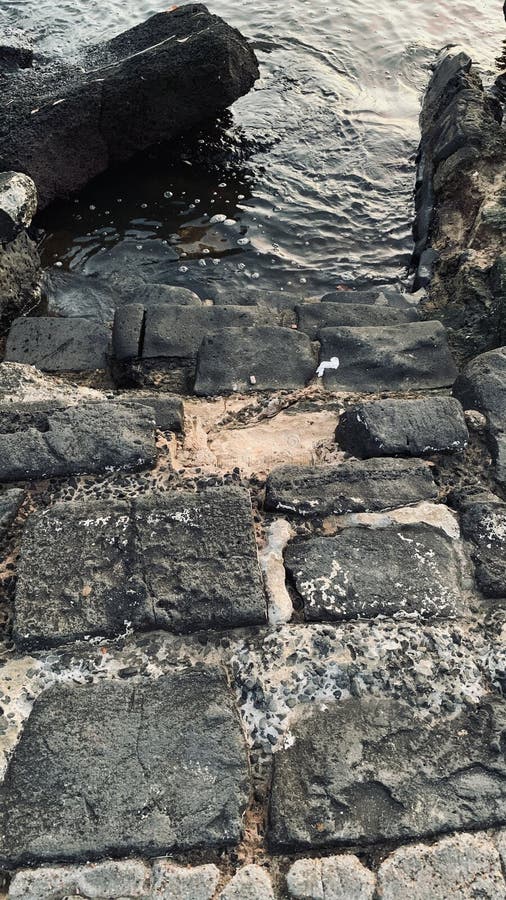 Grey Stone Steps Down To Water Stock Photo - Image of grey, view: 221339858