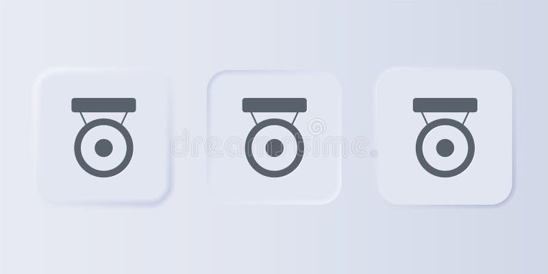 Grey Boxing Gong Icon Isolated on Grey Background. Boxing Bell. Set Icons in Square Buttons ...