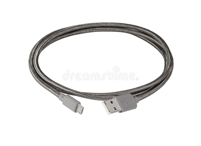 Grey Braided Wire Usb To Miniusb Cable Stock Image - Image of grey ...