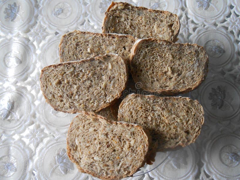 The Grey Bread Stand in Plate on Table-cloth for Sandwich Stock Photo ...