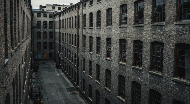 Grey Brick Building Exterior in Urban Alley Stock Illustration ...