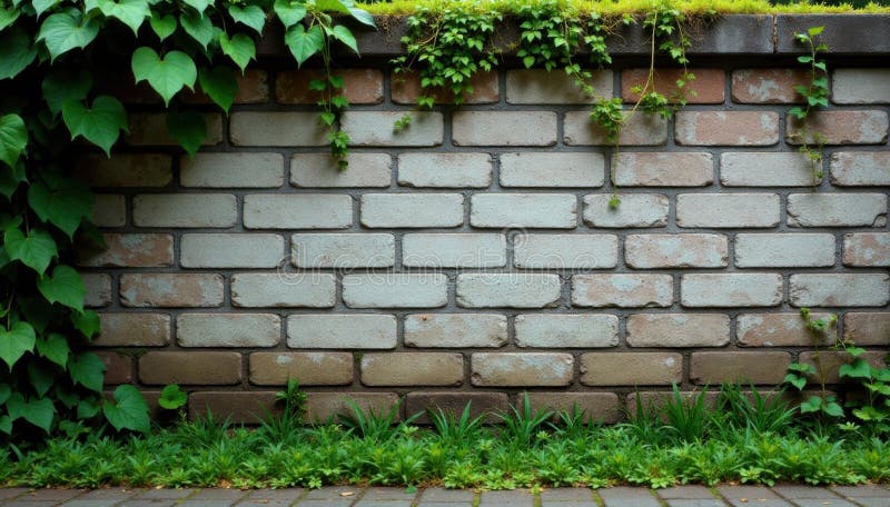 Grey Brick Wall with Vines and Moss Growing on it, Garden, Architecture ...