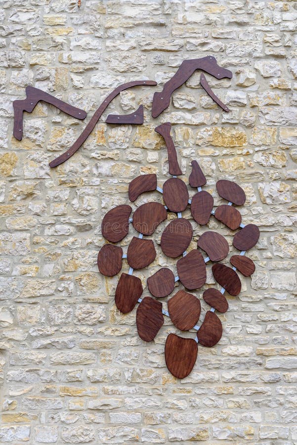 Wooden Branch of Grapes on a Grey Brick Wall Stock Photo - Image of ...