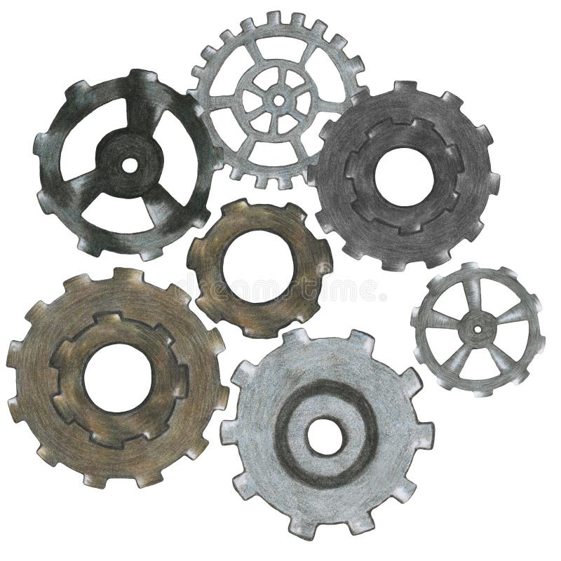 Grey and Brown Gear Composition Isolated on White Background. Stock ...