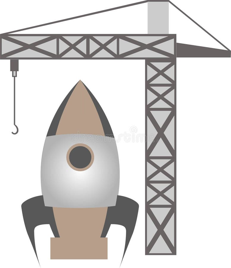 Grey and Brown Single Rocket with Crane Isolated Stock Vector ...
