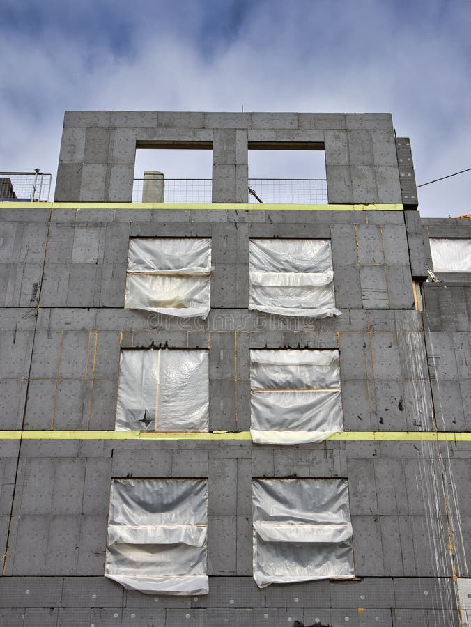 Grey Building Wall Under Construction Stock Image - Image of business ...