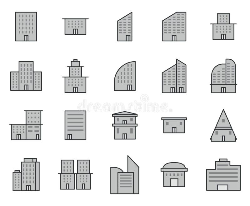 Grey buildings, icon stock vector. Illustration of flat - 259790214