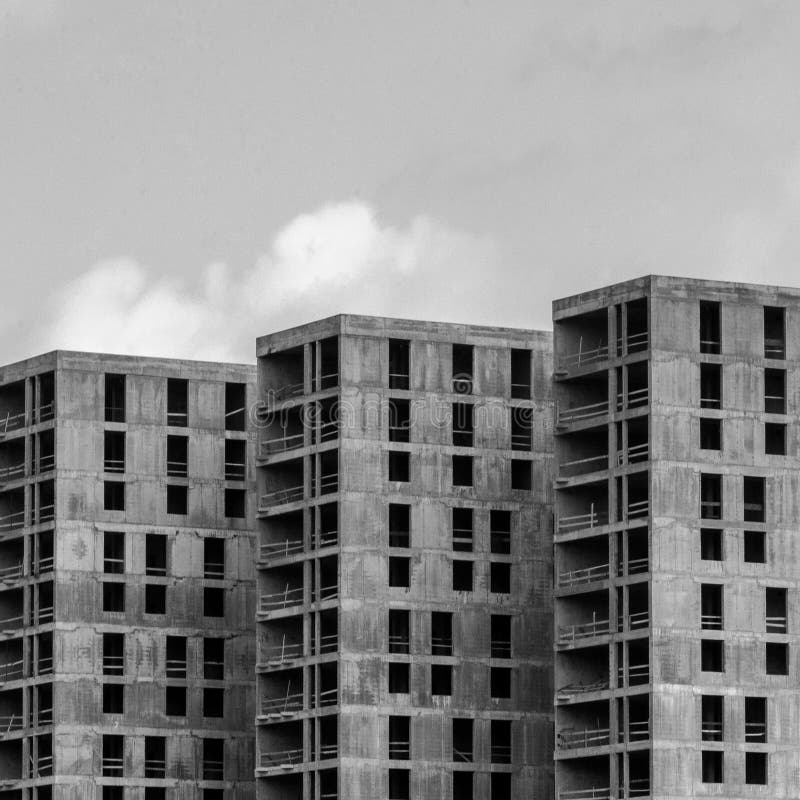 Grey Buildings and Sky. Black and White Photo. Stock Photo - Image of ...