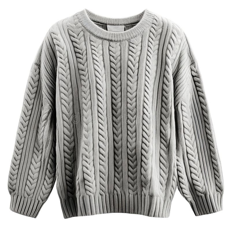 Grey Cable Knit Sweater - Isolated on White Stock Photo - Image of ...