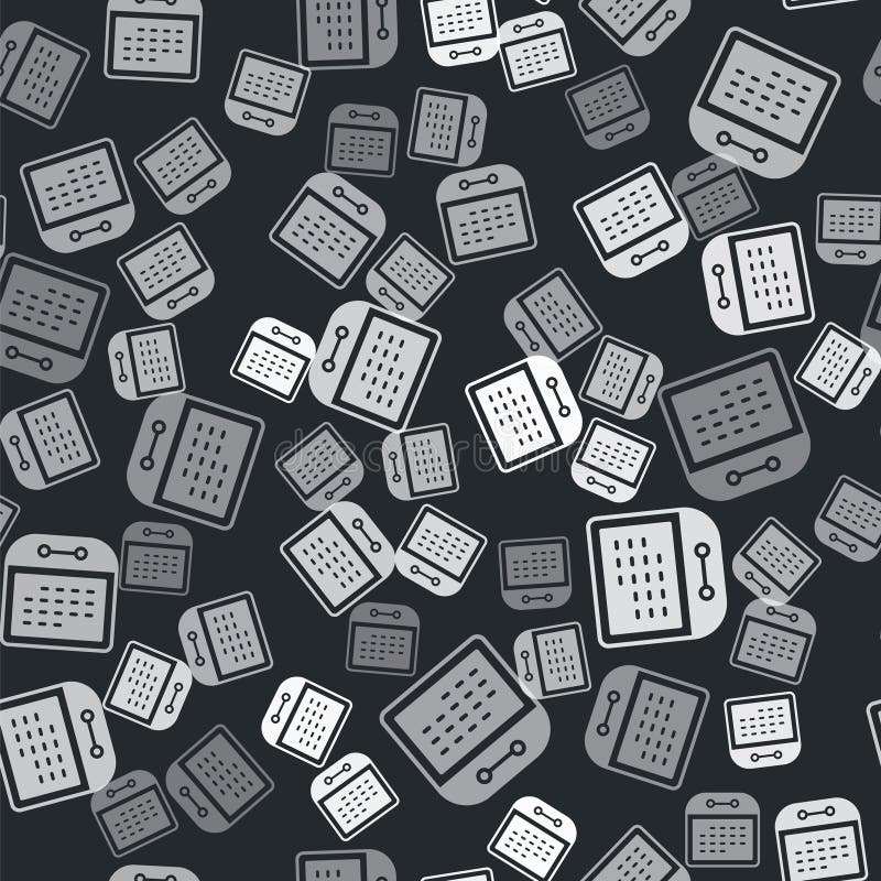 Grey Calendar Icon Isolated Seamless Pattern on Black Background. Event ...