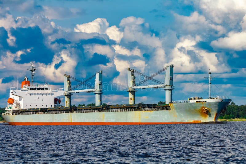 Grey bulker ship stock image. Image of services, nautical - 117076191