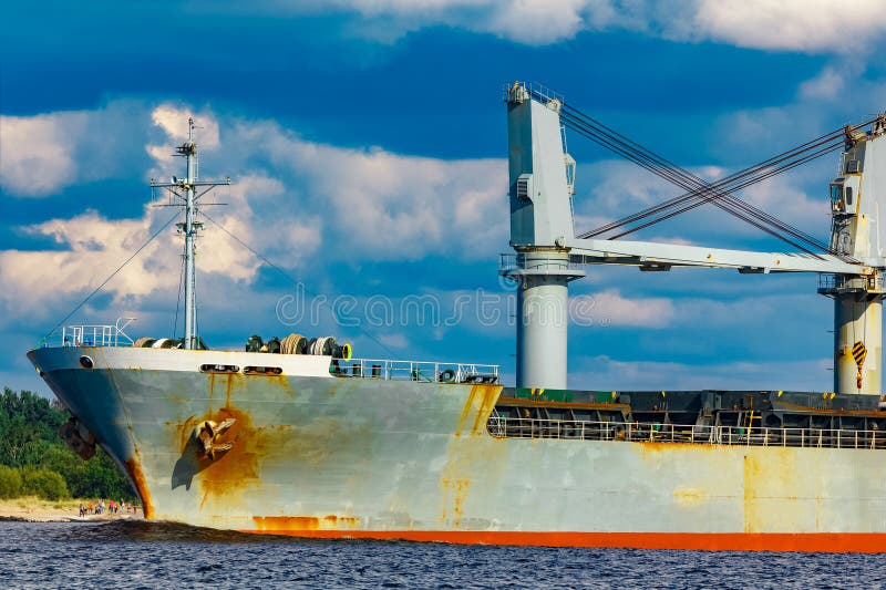 Grey bulker ship stock image. Image of carrier, marine - 117675623