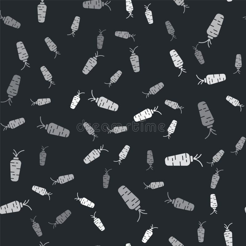 Grey Carrot Icon Isolated Seamless Pattern on Black Background. Vector ...
