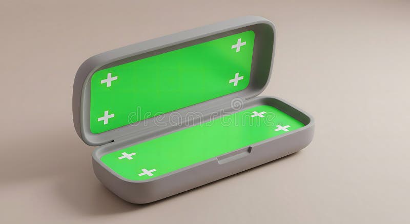 Grey Case with Green Interior and Plus Signs: a 3D Render Stock ...