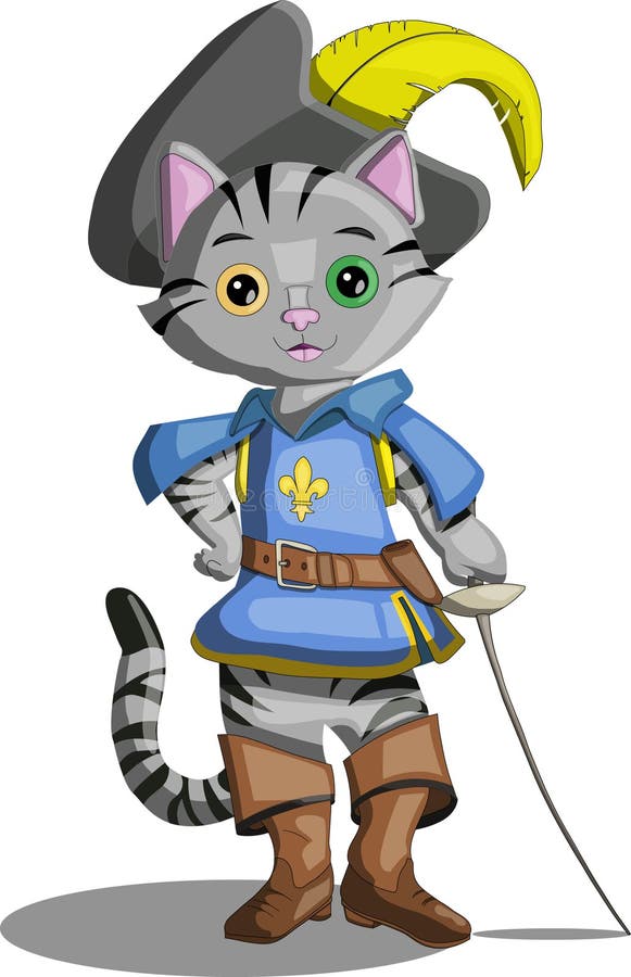 Grey Cat in Boots and Hat on a White Background Stock Illustration ...