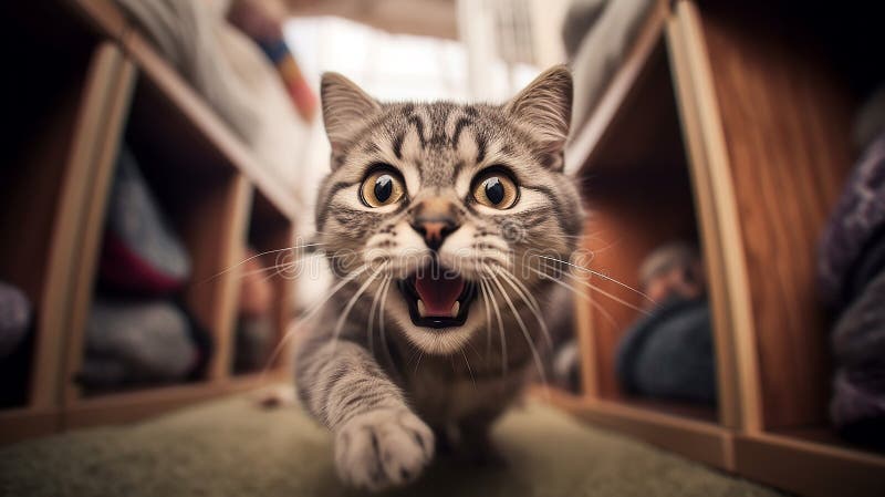 Silly Grey Cat Making a Funny Face As it S Looking at Camera. Created ...