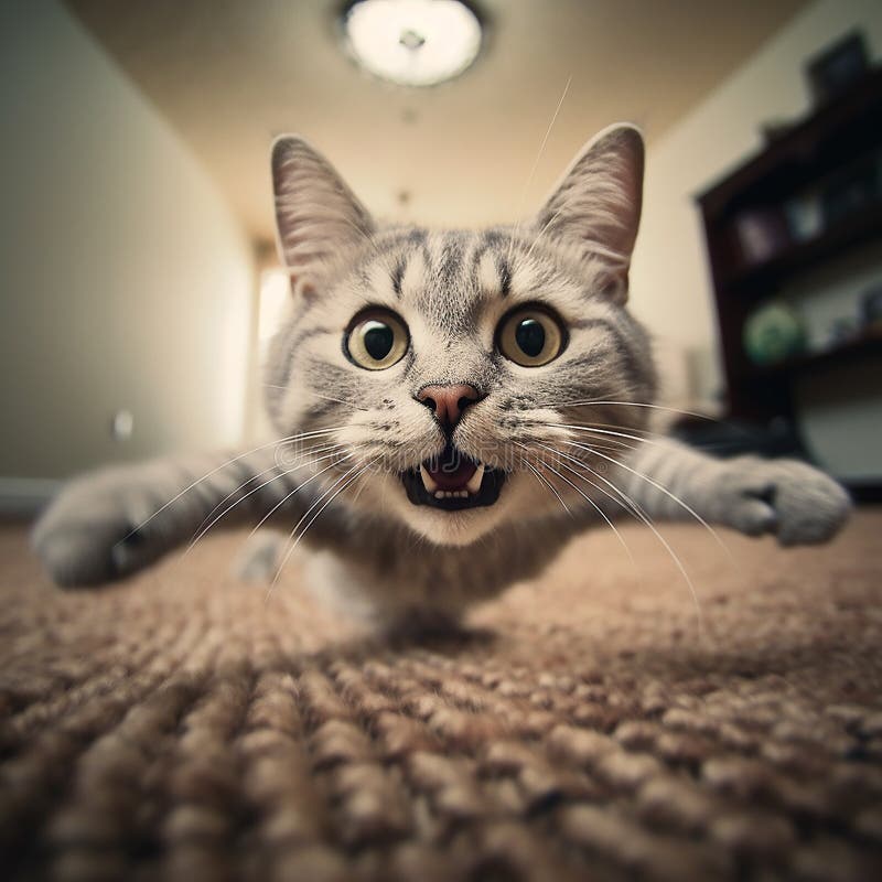 Silly Grey Cat Making a Funny Face As it S Looking at Camera. Created ...