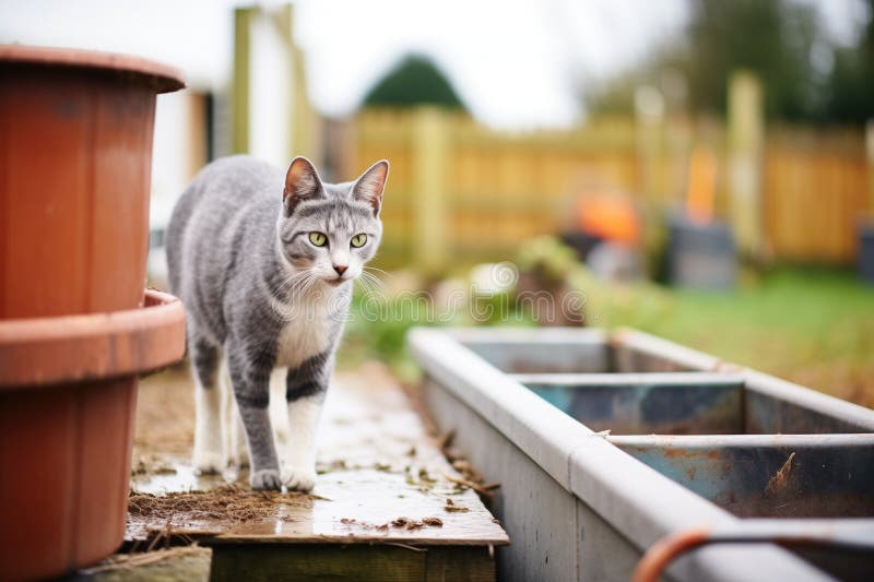 Grey Cat Prowling beside a Horse Trough Stock Illustration ...