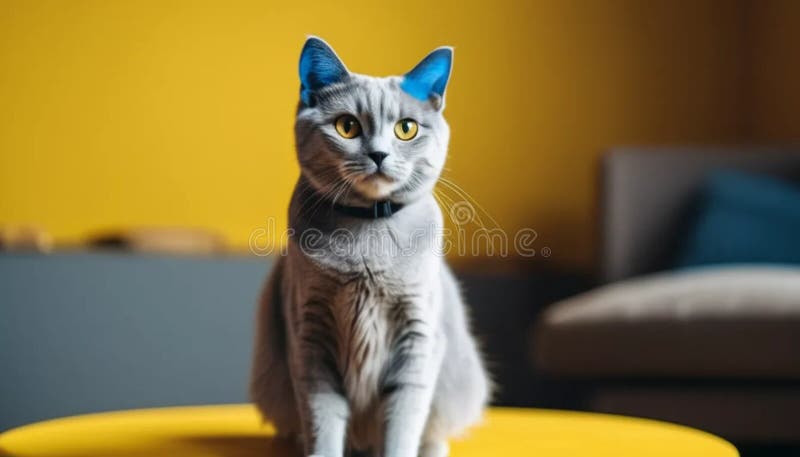 Grey Cat Sitting on the Table. Stock Illustration - Illustration of ...