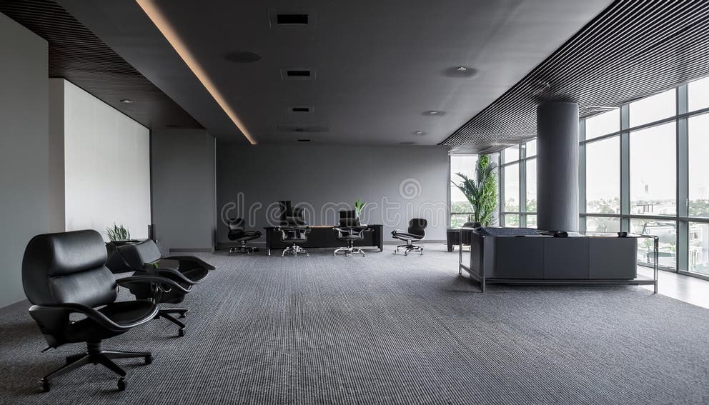 Grey CEO Office Interior with Waiting Area Stock Illustration ...